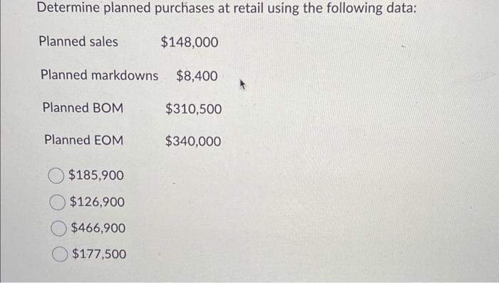 Solved Determine planned purchases at retail using the | Chegg.com