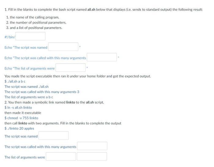 Solved 1 Fill In The Blanks To Complete The Bash Script 