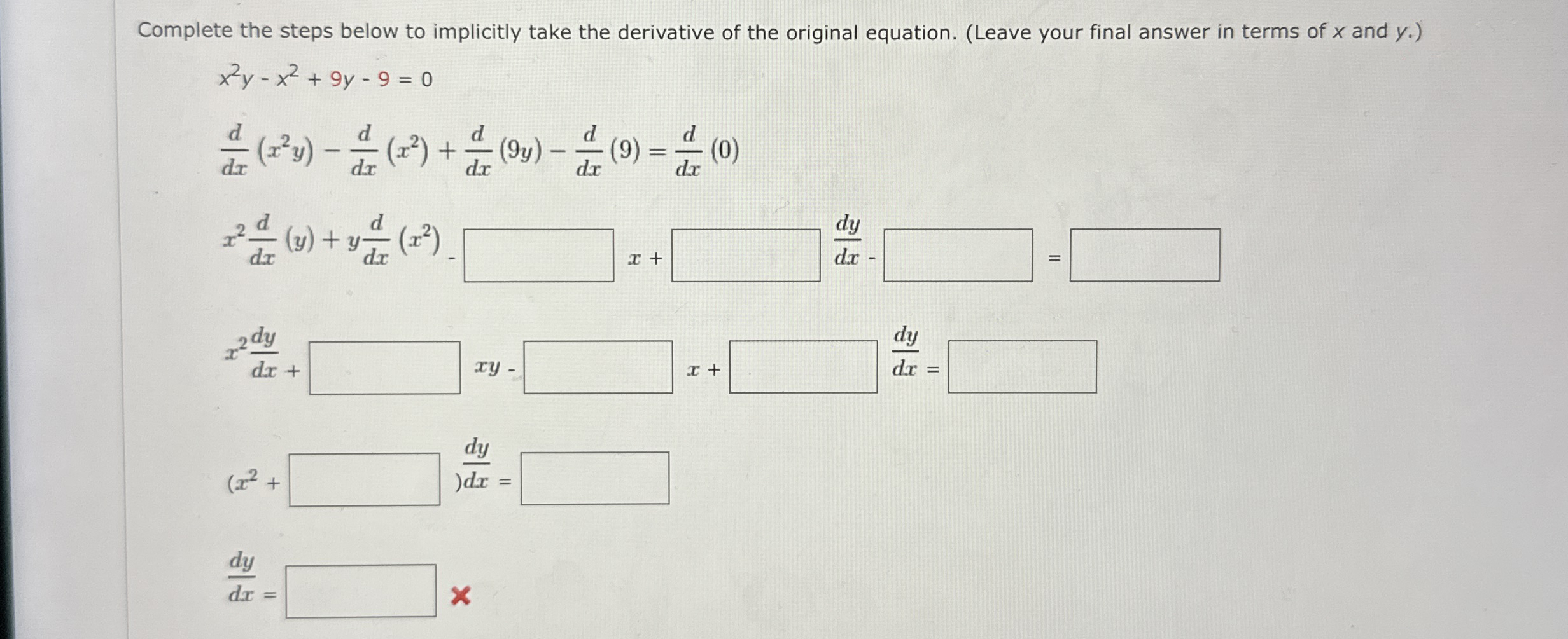 Solved Complete the steps below to implicitly take the | Chegg.com