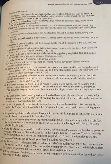 Solved HTML 173 Tutorial Getting Started with CSS HTML and | Chegg.com