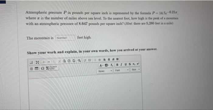 Solved Atmospheric pressure P in pounds per square inch is | Chegg.com
