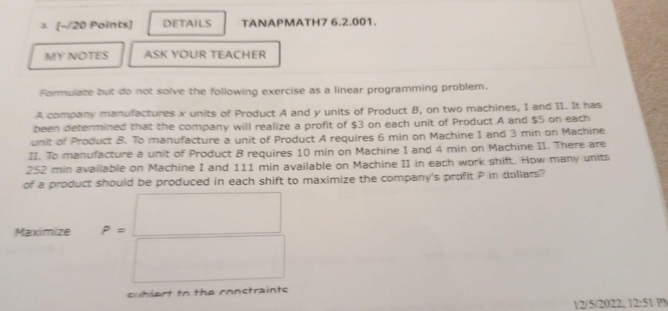 Solved formulate but do not solve the following exercise as | Chegg.com