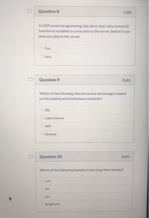 Solved Question 8 1 pts In UDP socket programming, the | Chegg.com