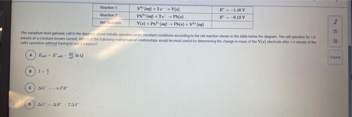 Solved Ammeter А Pb V2: Pb2+ 1.18V Reaction Reaction 2 Salt | Chegg.com