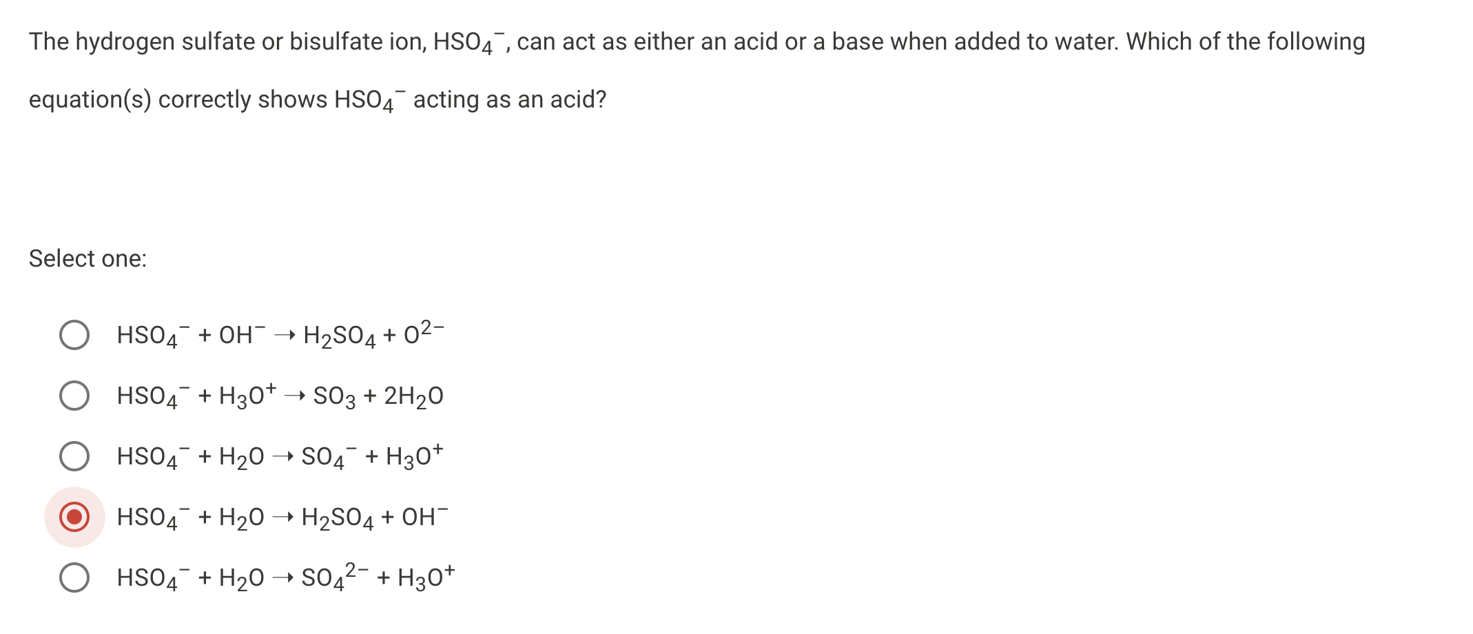 Solved The hydrogen sulfate or ﻿bisulfate ion, HSO4-, ﻿can | Chegg.com