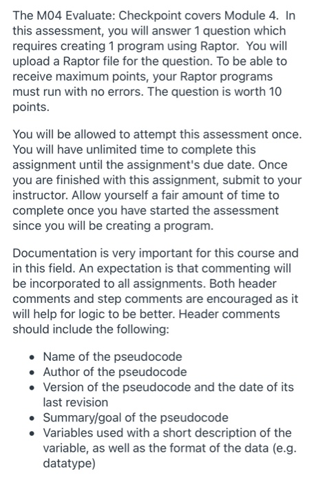 The M04 Evaluate: Checkpoint covers Module 4. In this | Chegg.com
