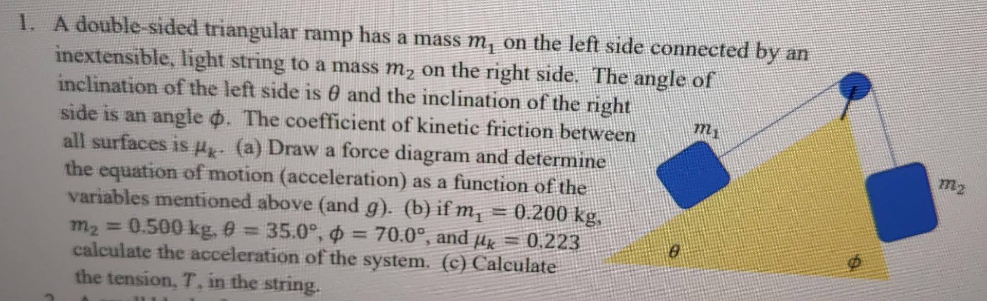 Solved mi 1. A double-sided triangular ramp has a mass m, on | Chegg.com