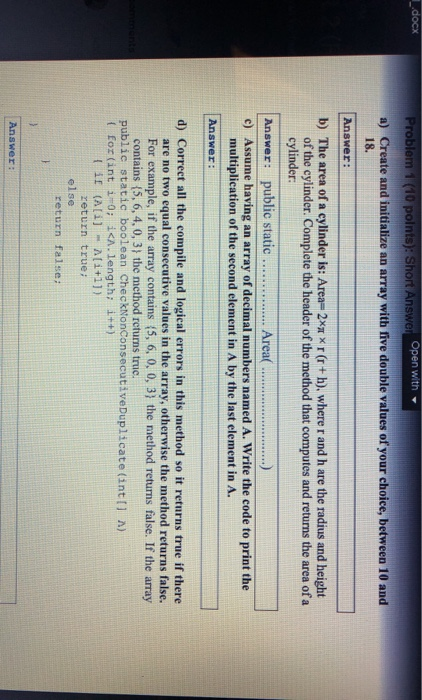 Solved L.docx Problem 1 (10 points): Short Answer Open with | Chegg.com