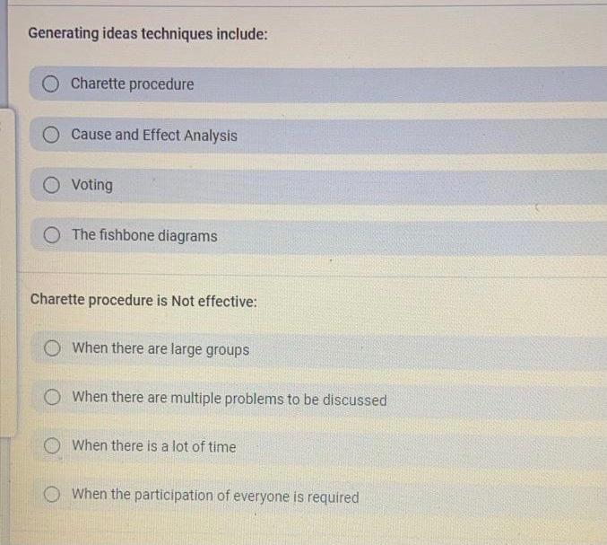 Solved Generating ideas techniques include: O Charette | Chegg.com