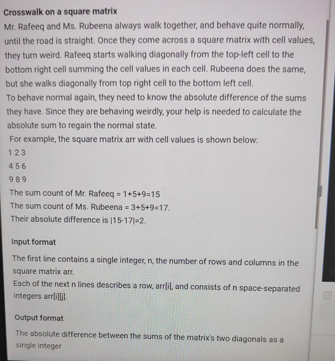 Solved Crosswalk on a square matrix Mr. Rafeeq and Ms. | Chegg.com