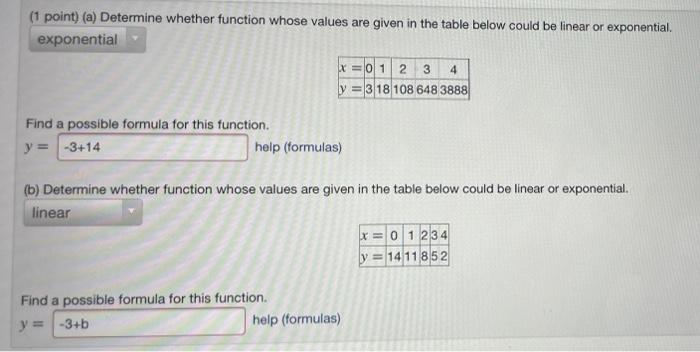 Solved (1 point) (a) Determine whether function whose values | Chegg.com