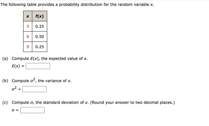 Solved The following table provides a probability | Chegg.com