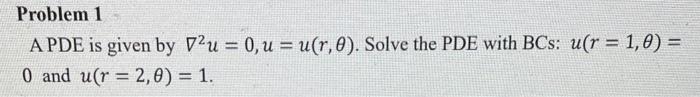 Solved A PDE is given by ∇2u=0,u=u(r,θ). Solve the PDE with | Chegg.com