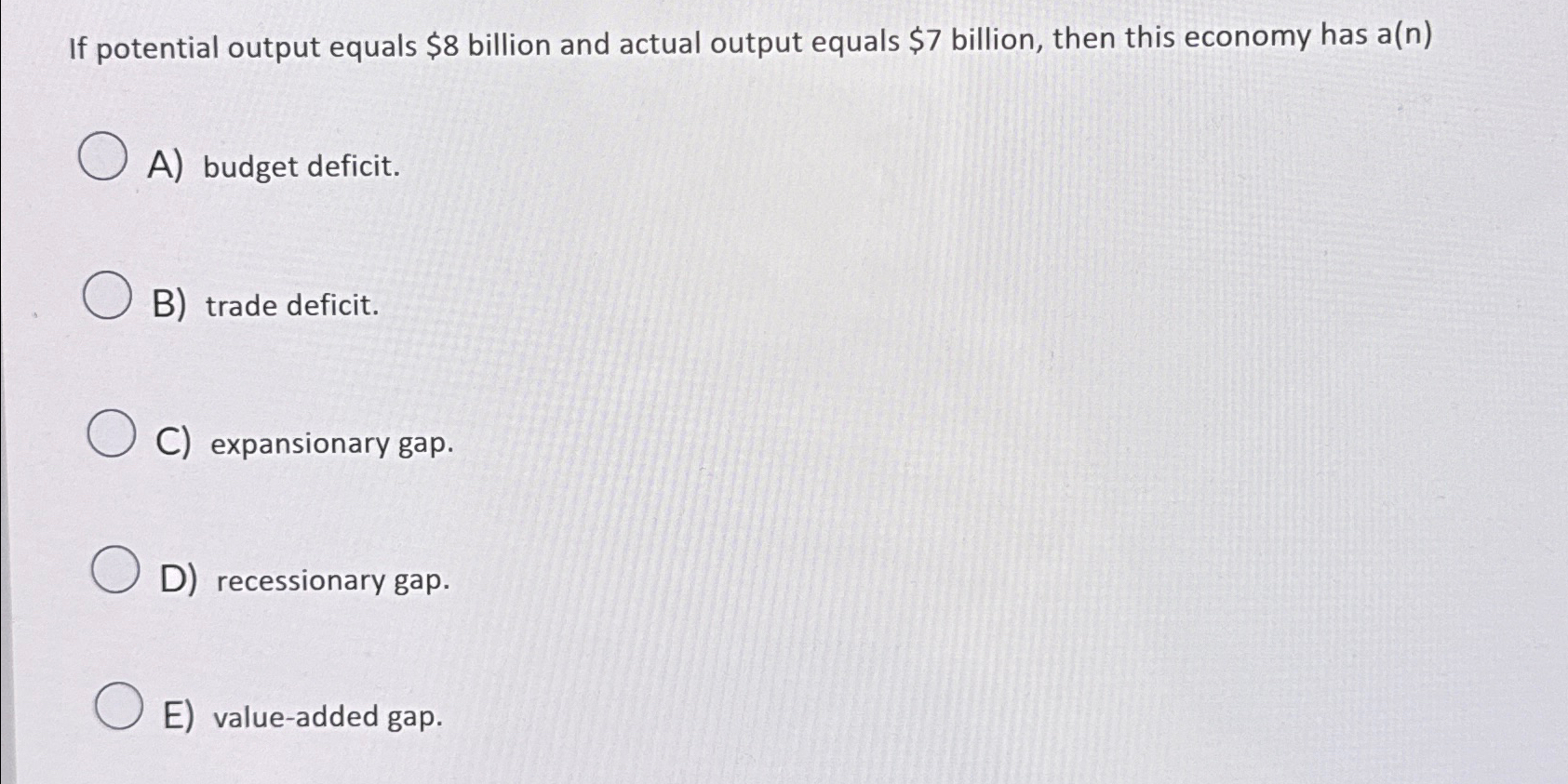 Solved If potential output equals $8 ﻿billion and actual | Chegg.com