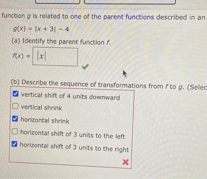 Solved function g is related to one of the parent functions | Chegg.com