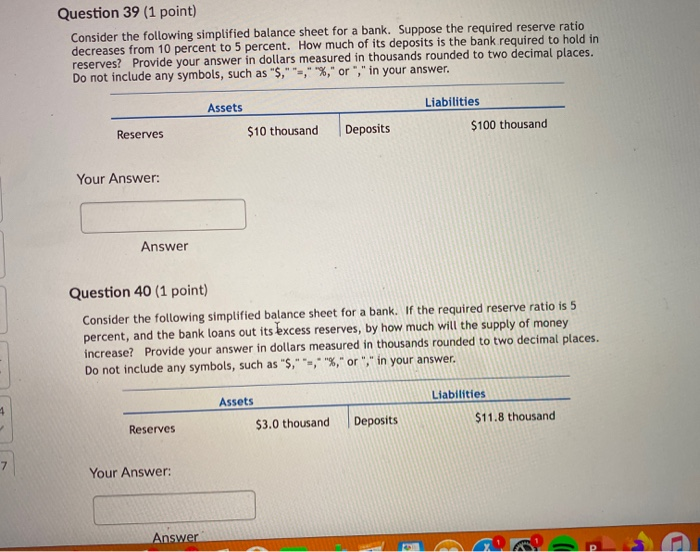 Solved Question 39 (1 point) Consider the following | Chegg.com