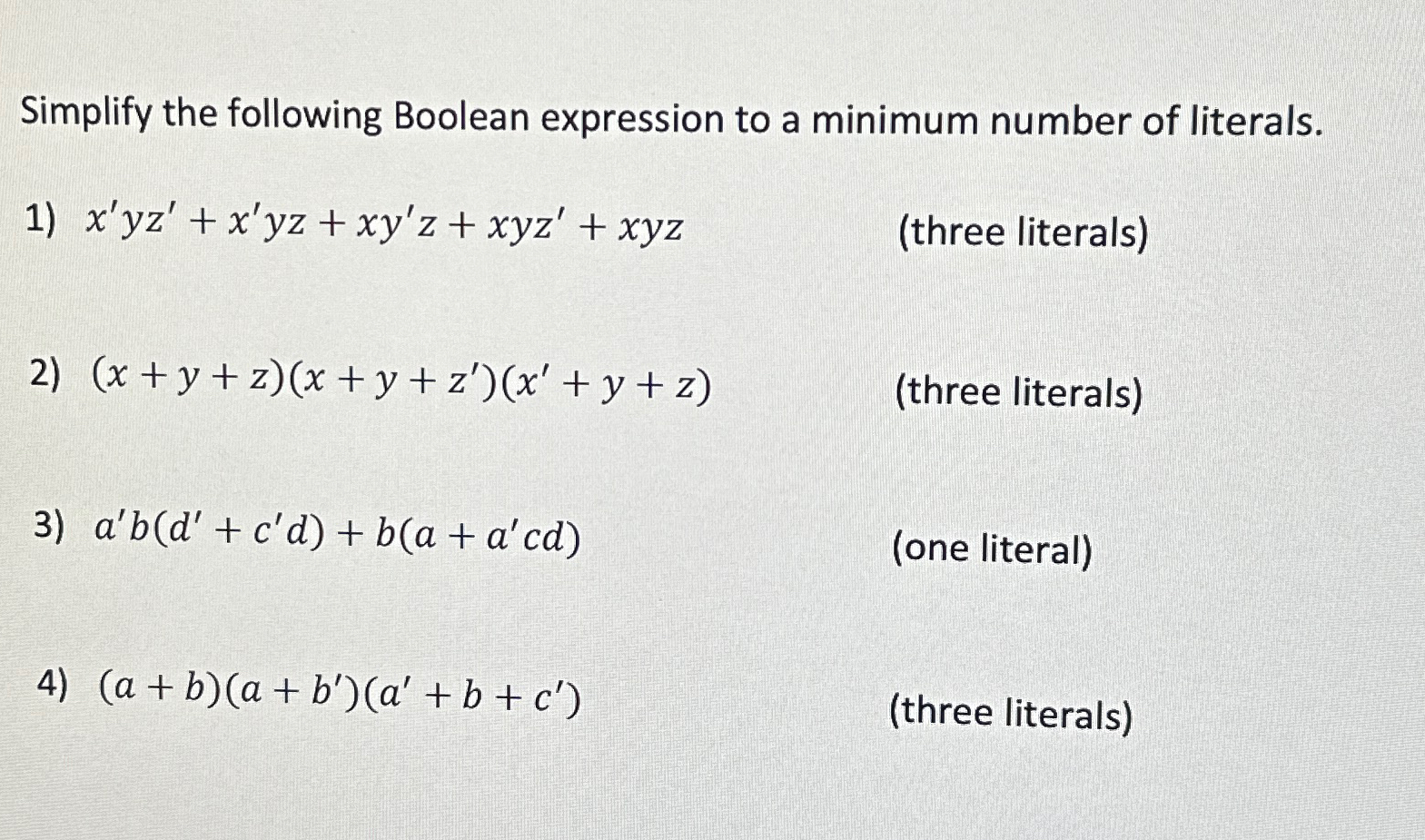 Solved Simplify the following Boolean expression to a | Chegg.com