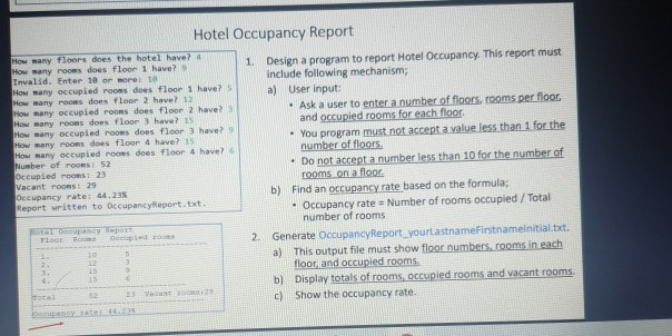 Solved Hotel Occupancy Report Floor Rooms Occupied rooms 1. | Chegg.com