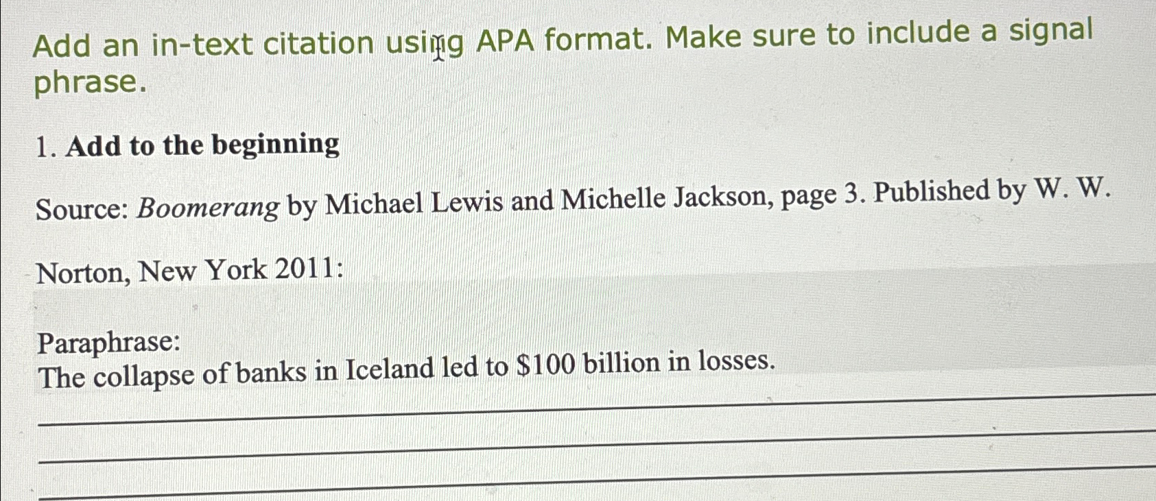 Solved Add an in-text citation usirig APA format. Make sure | Chegg.com