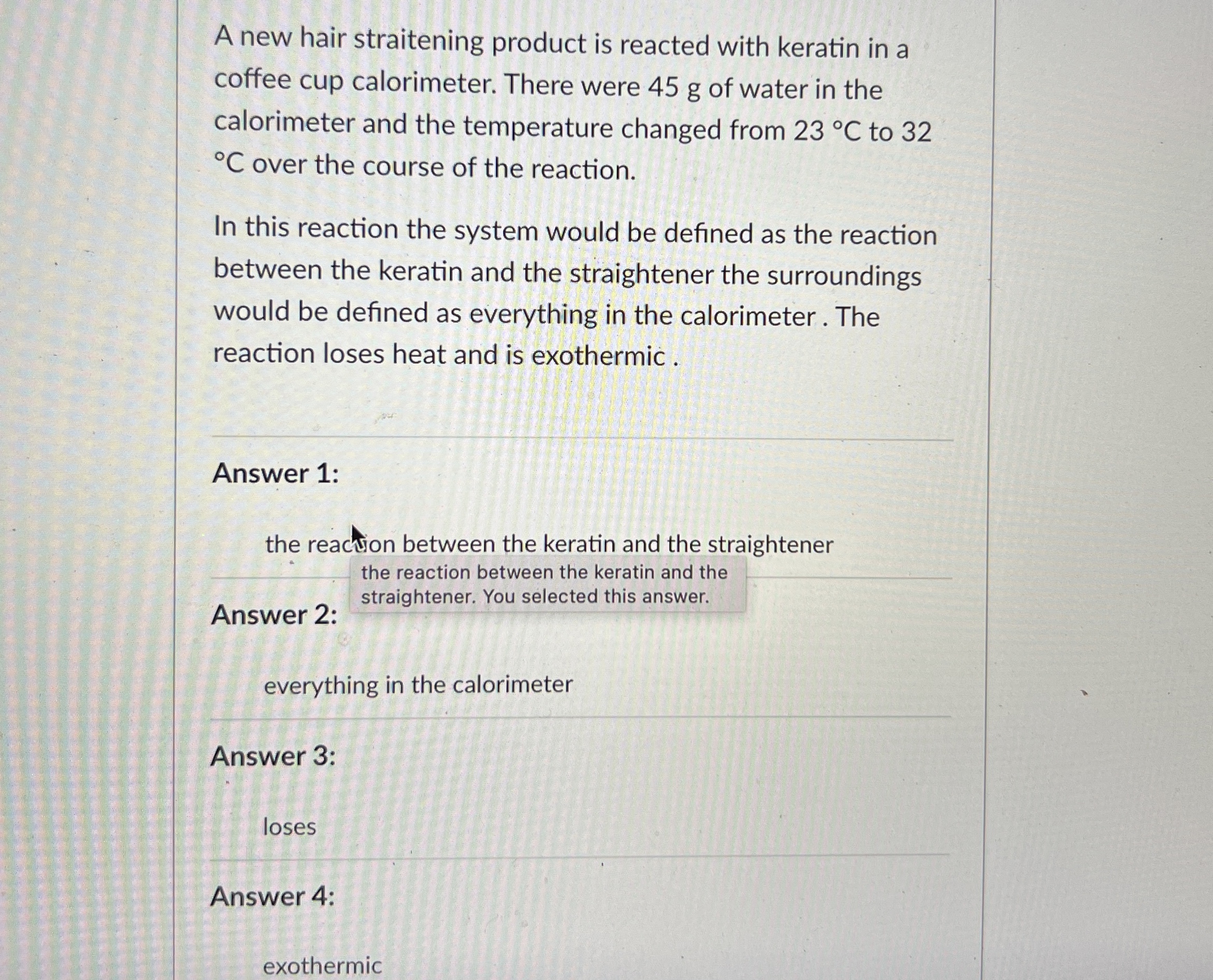 Solved A new hair straitening product is reacted with | Chegg.com