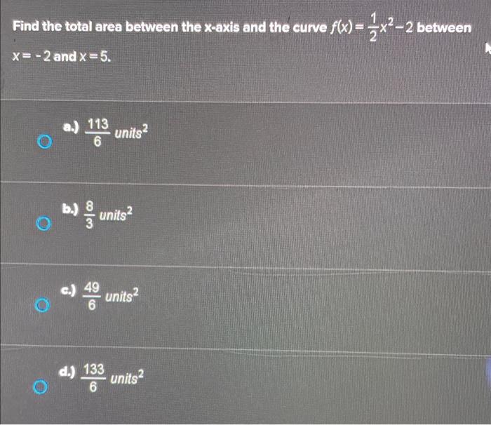 Solved Find the total area between the x-axis and the curve | Chegg.com
