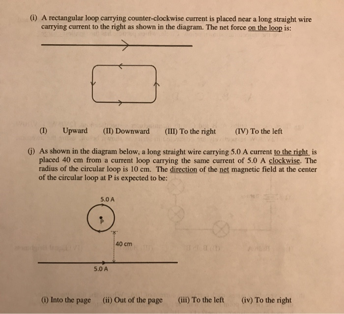 Solved (i) A rectangular loop carrying counter-clockwise | Chegg.com