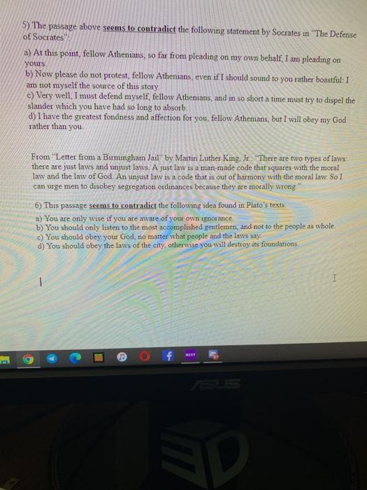 From "The Defense of Socrates", by Plato: "The effect | Chegg.com