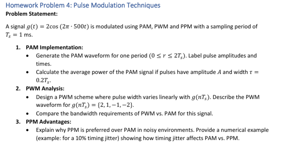 Homework Problem 4: Pulse Modulation | Chegg.com