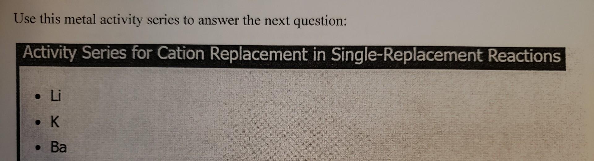 Solved Use this metal activity series to answer the next | Chegg.com