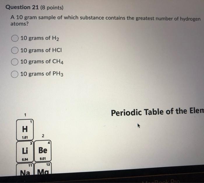 Solved Question 21 (8 points) A 10 gram sample of which | Chegg.com