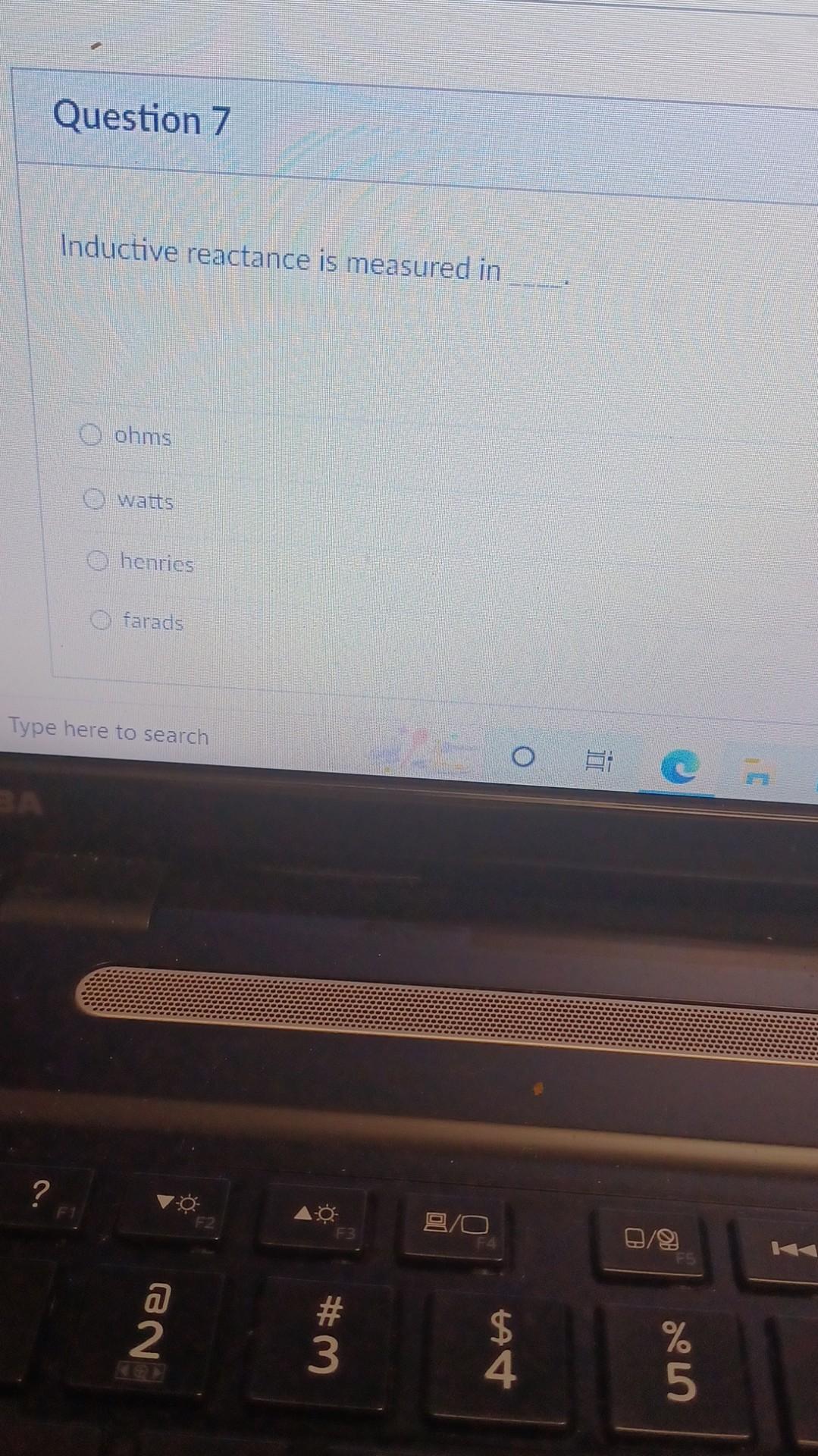 Solved Inductive reactance is measured in ohms watts henries | Chegg.com