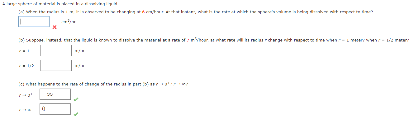 Solved A large sphere of material is placed in a dissolving | Chegg.com