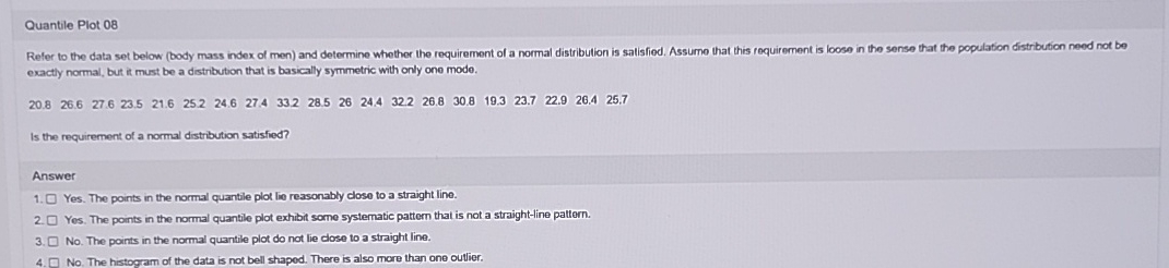 Solved Quantile Plot 08Refer to the data set below (body | Chegg.com