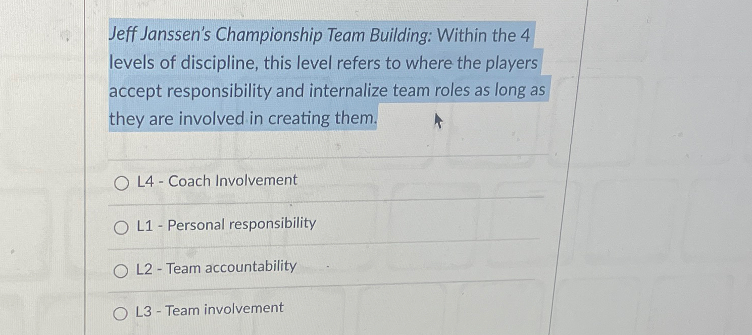 Solved Jeff Janssen's Championship Team Building: Within the | Chegg.com