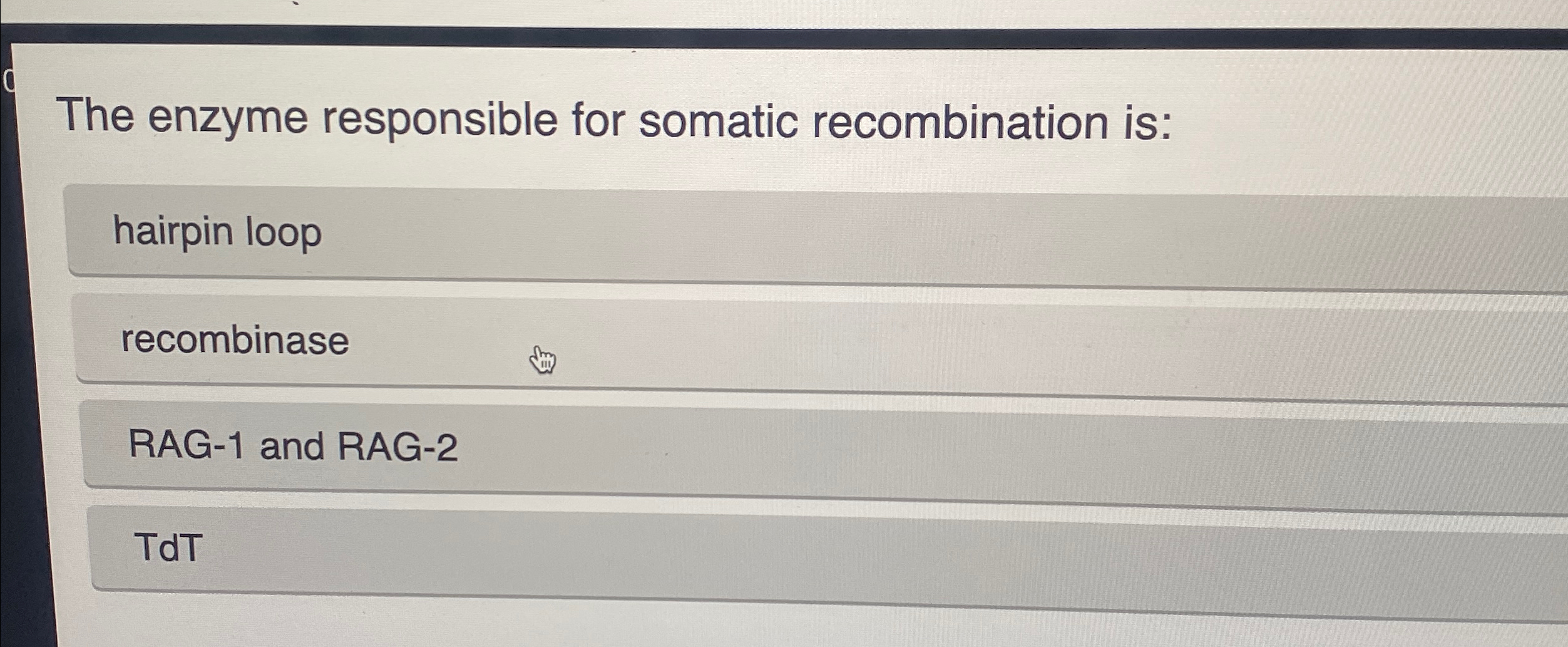 Solved The enzyme responsible for somatic recombination | Chegg.com