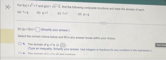 Solved For f(x)=x2+7 and g(x)=x−5, find the following | Chegg.com