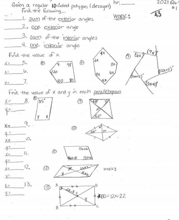 Solved 2021 h #1 43 Given a regular 10-sided polygon | Chegg.com
