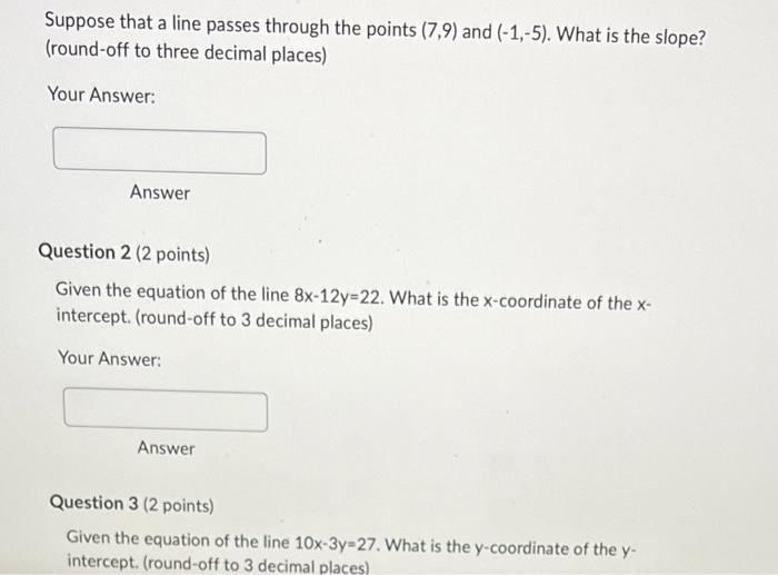 Solved Suppose that a line passes through the points (7,9) | Chegg.com