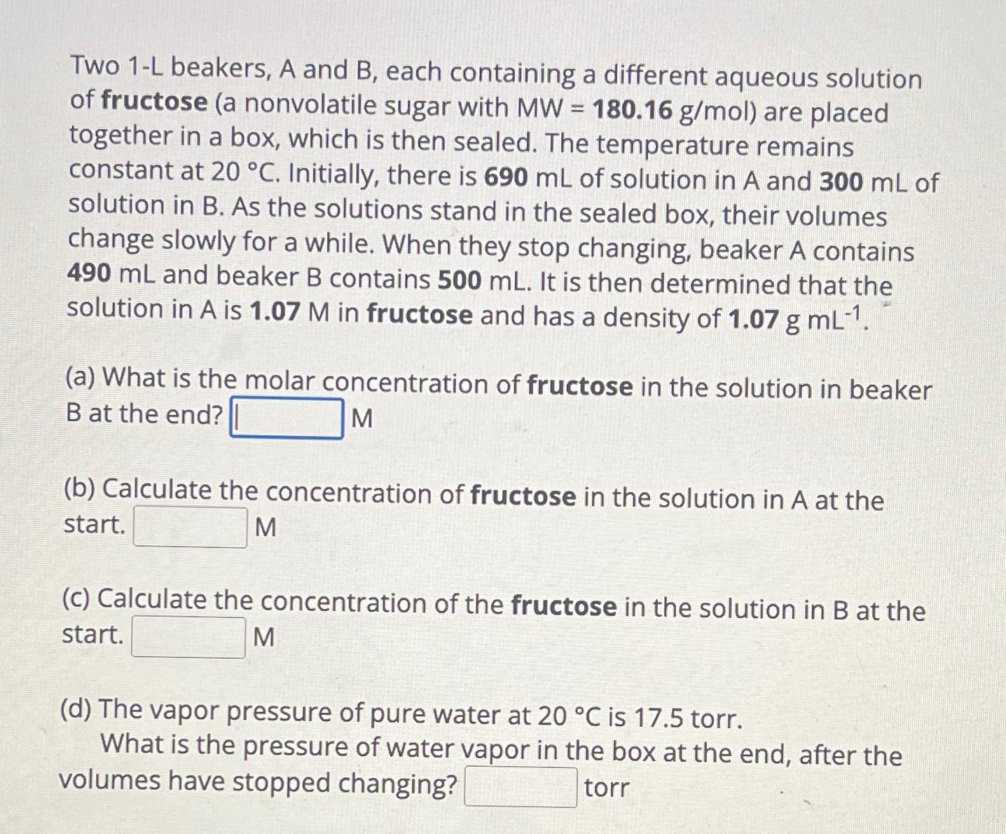 Solved Two 1-L beakers, A and B, ﻿each containing a | Chegg.com