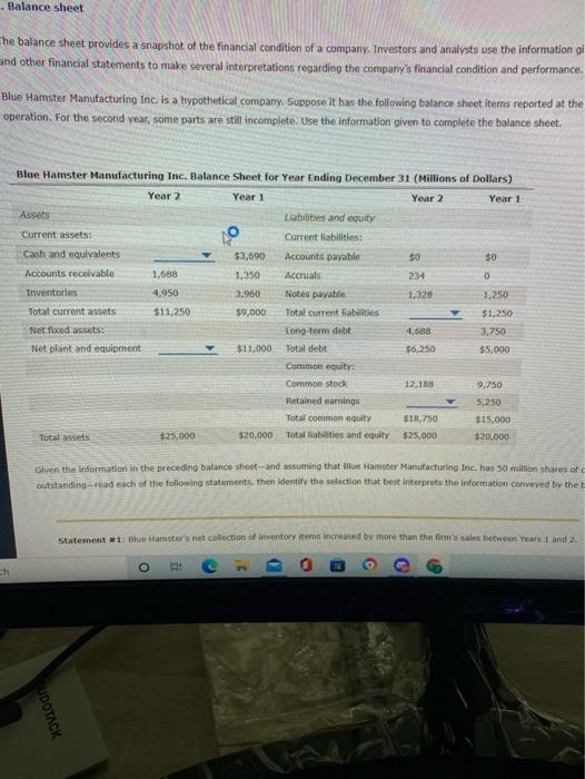 Solved Balance sheet the balance sheet provides a snapshot | Chegg.com