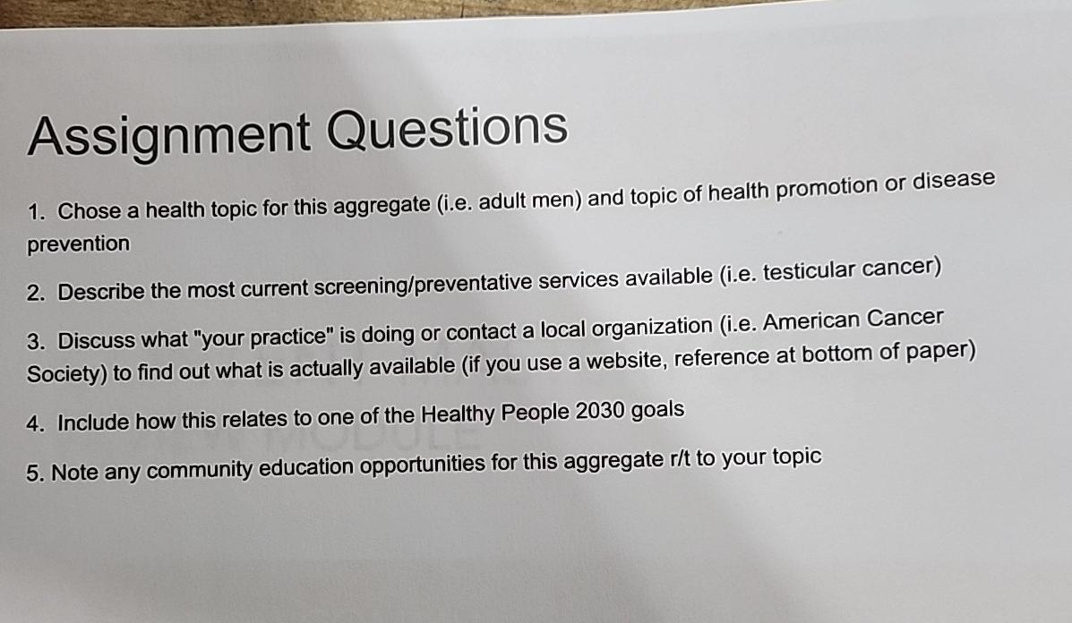 Solved Assignment QuestionsChose a health topic for this | Chegg.com