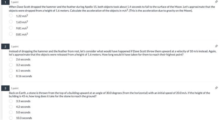 Solved When Dave Scott dropped the hammer and the feather | Chegg.com