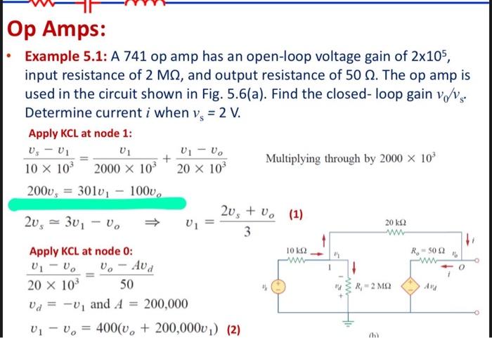 Solved Op Amps: Example 5.1: A 741 op amp has an open-loop | Chegg.com