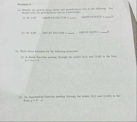 Solved Problem 3.(a) ﻿Identify the growth/decay factor and | Chegg.com