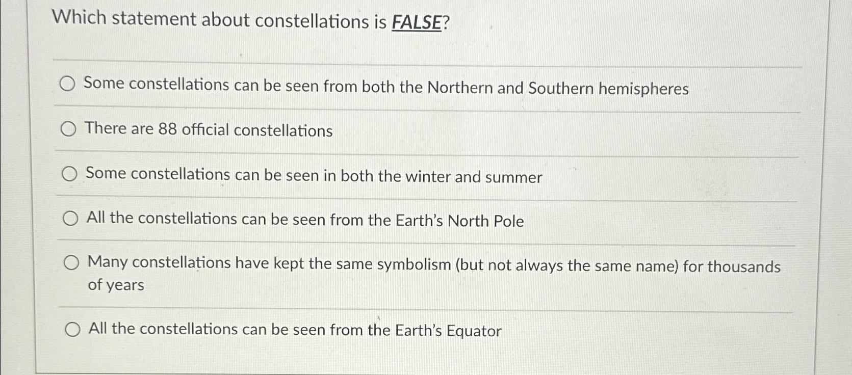 Solved Which statement about constellations is FALSE?Some | Chegg.com