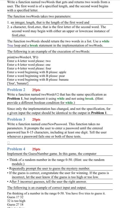 Solved with a specified letter. The function two Words takes | Chegg.com