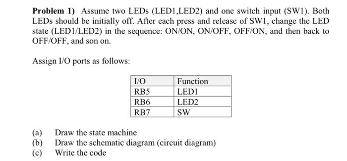Solved Problem 1) Assume two LEDs (LED1,LED2) and one switch | Chegg.com