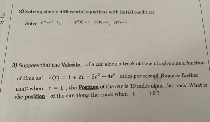 Solved 2) Solving simple differential equations with initial | Chegg.com
