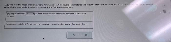 Solved Suppose that the mean cranial capacity for men is | Chegg.com