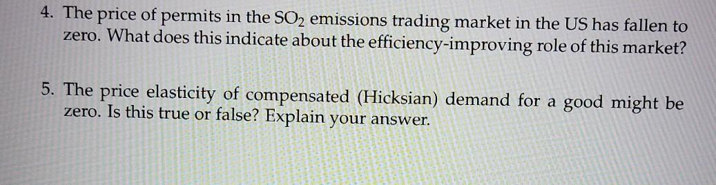 Solved 4. The price of permits in the SO2 emissions trading | Chegg.com